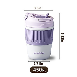 MIUGO Coffee Mug Travel Tumbler with Lid and Straw Reusable Thermos 15oz Vacuum Insulated Stainless Steel Cup 450ml Two Ways to Drink
