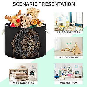 ALAZA Boho Chic Golden Crescent Moon & Sun Mandala Storage Basket Gift Baskets Large Collapsible Laundry Hamper with Handle, 20x20x14 in