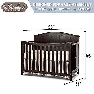 Sorelle Furniture Fairview Crib, Classic 4-in-1 Convertible Crib, Made of Wood, Non-Toxic Finish, Wooden Baby Bed, Toddler Bed, Child’s Daybed and Full-Size Bed, Nursery Furniture - Espresso