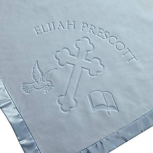Custom Catch Personalized Baptism Baby Blanket Gift - Boy Name for Christening (Blue, 1 Text Line)