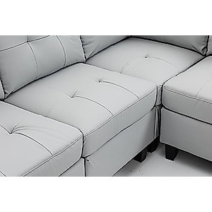 ERYE L-Shaped 5 Seaters Free Combined Couch for Home Apartment Office Living Room Set, Modular Corner Sectional Sofa with Cushions and Storage Ottoman,Easy to Assemble & Save Space, Gray PU