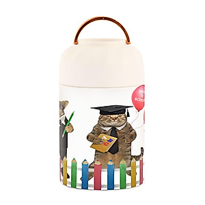 CUPADA Beige Pets Funny Food Jar, Back To Insulated Hot Food Jars Vacuum 17OZ with Folding Spoon for Work Trip Picnic Camping