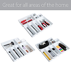 Smart Design Interlocking Drawer Organizer - 8 Piece Set - BPA Free - Utensils, Flatware, Office, Personal Care, or Makeup Storage - Kitchen - White