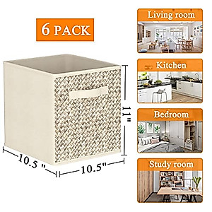 Wisdom Star 6 Pack Fabric Storage Cubes with Handle, Foldable 11 Inch Cube Storage Bins, Storage Baskets for Shelves, Storage Boxes for Organizing Closet Bins