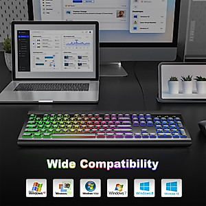 Meidosa Backlit Keyboard Wired Large Print, Computer Keyboard with Rainbow Illuminated LED, USB Keyboard with Numeric Keypad and Media Hotkey for Windows PC Laptop