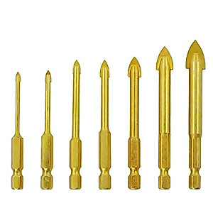 Meichoon Drill Bits Set Triangle Tile 3-12mm 7PCS, Tungsten Carbide Titanium Coated Ceramic Concrete Drilling Tool with Hex Shank for Glass Tile Ceramic Mirror Porcelain Marble DC04