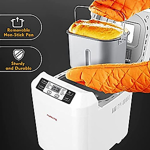 Bread Machine,AUMATE 2LB Bread Maker,with 12 Presets,Gluten-Free Setting,Auto Fruit Nut Dispenser & Nonstick Pan,2 Loaf Sizes,13H Reserve & 1H Keep Warm (Milky White)