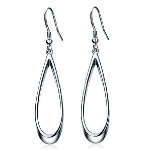Sterling Silver Dangle Earrings, White Gold Plated Teardrop Silver Drop Earring for Women