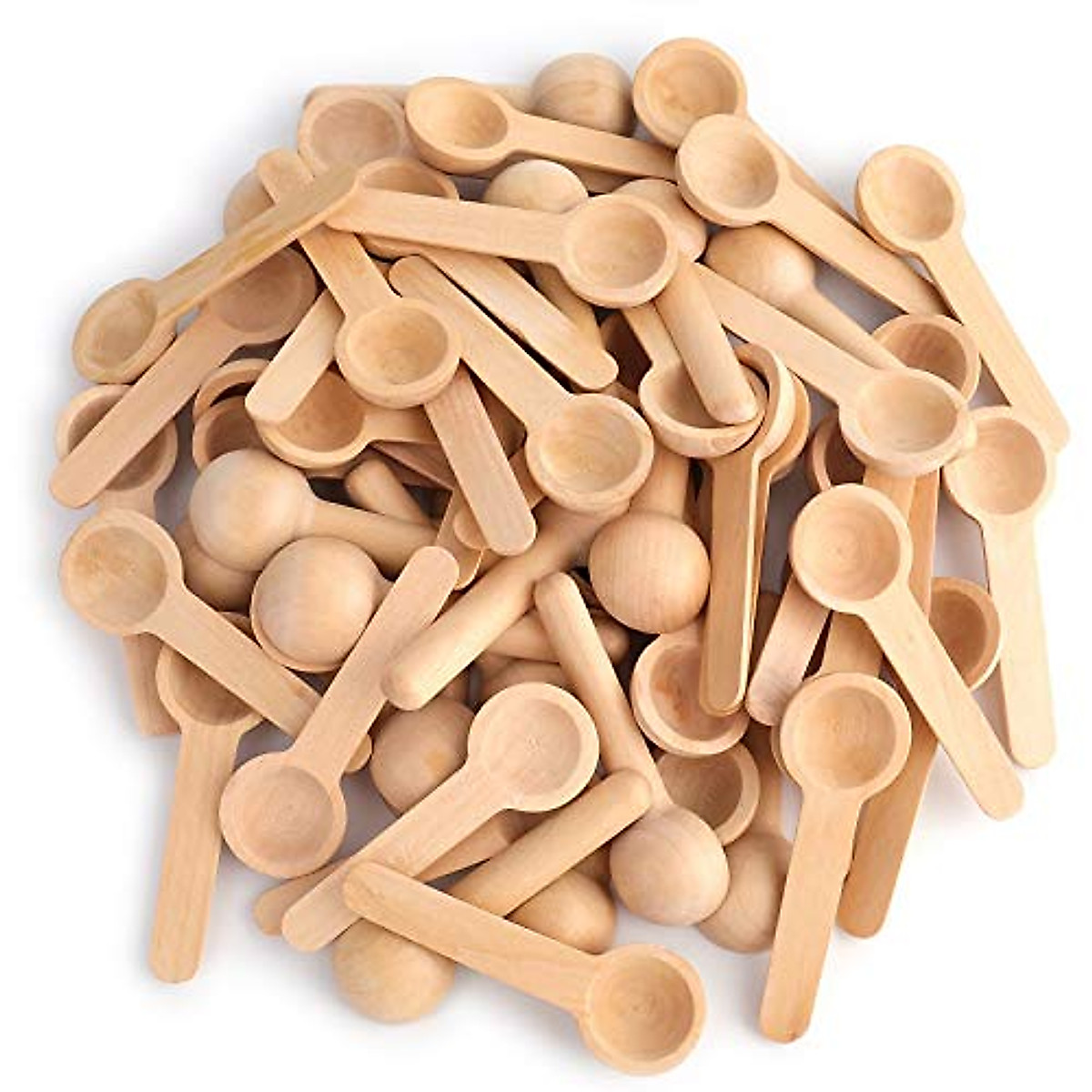 Tebery 60PCS Mini Wooden Spoons Small Bath Salt Spoon Candy Spoon Baby Spoon for Spice Jars Seasoning Honey Coffee