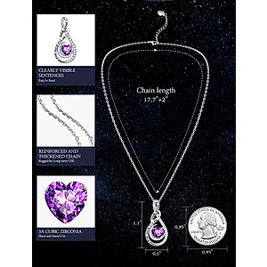 Jowaia Birthstone Necklaces for Women, 925 Sterling Silver Dainty Moon Infinity Pendant Necklace Created Amethyst Necklace Anniversary Birthday Christmas Gifts for Women Wife Mom