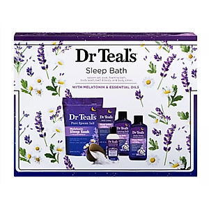 Dr Teal's Melatonin Gift Set for Better Sleep - Epsom Salt Soak, Bath, Body Wash, Body Oil & Lotion - At Home Spa Kit