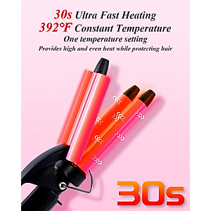Mini Three Barrel Curling Iron, Small Curling Wand 1/2 Inch for Home and Travel, Ceramic Tourmaline Add Shine to Waves, Youuish Dual Voltage Hair Crimper, Pink