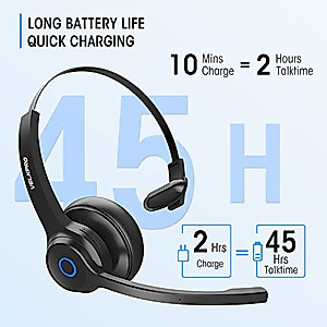 VELKPRO Wireless Headset with Microphone for PC, Truck Driver Bluetooth Headphones, Hands Free Single On Ear Headphone with Adjustable Headband, Communication Accessories for Office, Call Center Work