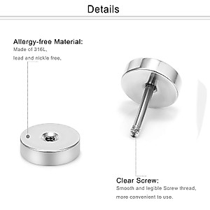 Dyknasz Flat Back Earrings Surgical Steel Mens Womens Stud Earrings Ear Plugs Tunnel Punk Style Piercing Jewelry 6 Pairs 6mm Fake Faux Gauge Barbell Earrings Silver Rose Gold Black Rainbow