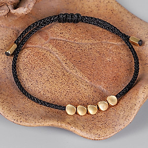 MENGLINA Women Men Handmade 5 Irregular Brass Copper Beads Tibetan Bracelet Chinese Feng Shui Lucky Red String Rope Couple Bracelets Distance Friendship Lovers Gifts (Red Red)