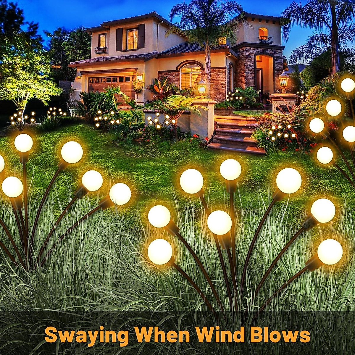 SINGACE Solar Garden Lights, 4 Pack Solar Firefly Lights, Swaying When Wind Blows, Solar Lights Outdoor Waterproof Decorative, Solar Outside Lights for Yard Patio Pathway Landscape Decoration