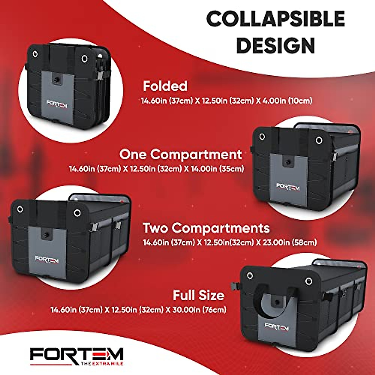 FORTEM Car Trunk Organizer, SUV Trunk Organizer, Car Storage Organizer, Collapsible Multi Compartment Car Organizer, Non Slip Bottom, Adjustable Securing Straps, Foldable Cover (3 Compartments, Grey)