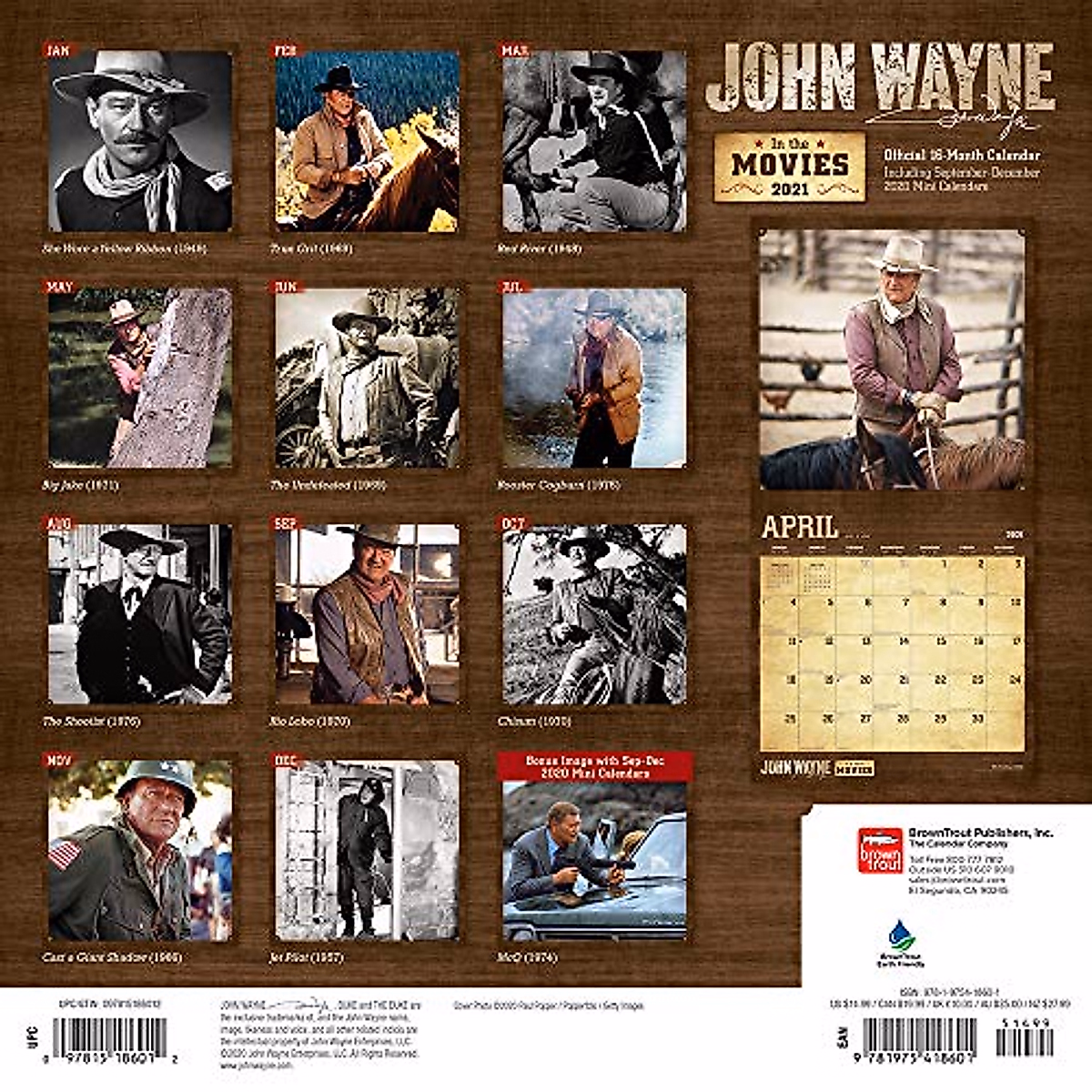 John Wayne in the Movies 2021 Calendar: Foil Stamped Cover