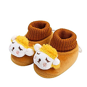 Lykmera Toddler Winter Cotton Socks Shoes Boys Girls Floor Shoes Elastic Band Comfortable Warm Cute Cartoon Sheep Boots (C, 12-18 Months)