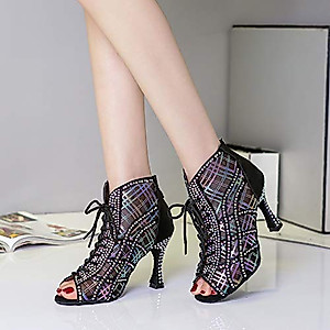 HROYL Women's Ballroom Latin Salsa Dance Shoes Lace-up Open-toe Dance Boots,YCL434-Black-7.5,US8.5