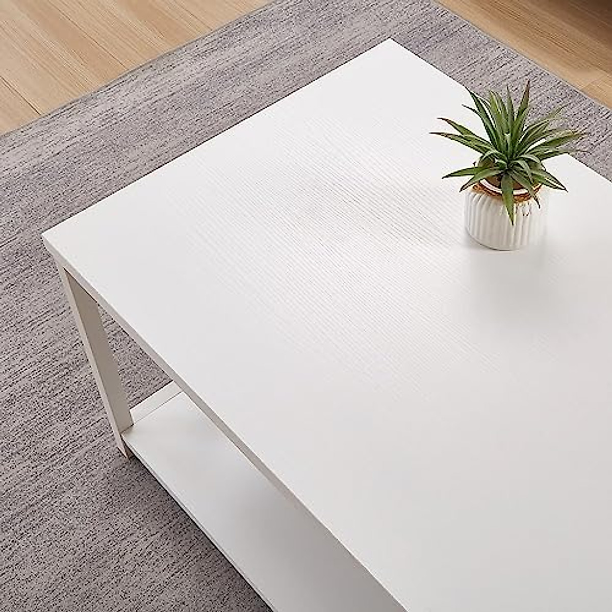 EXCEFUR Rustic Coffee Table, Modern Living Room Table with Storage Shelf, White Oak