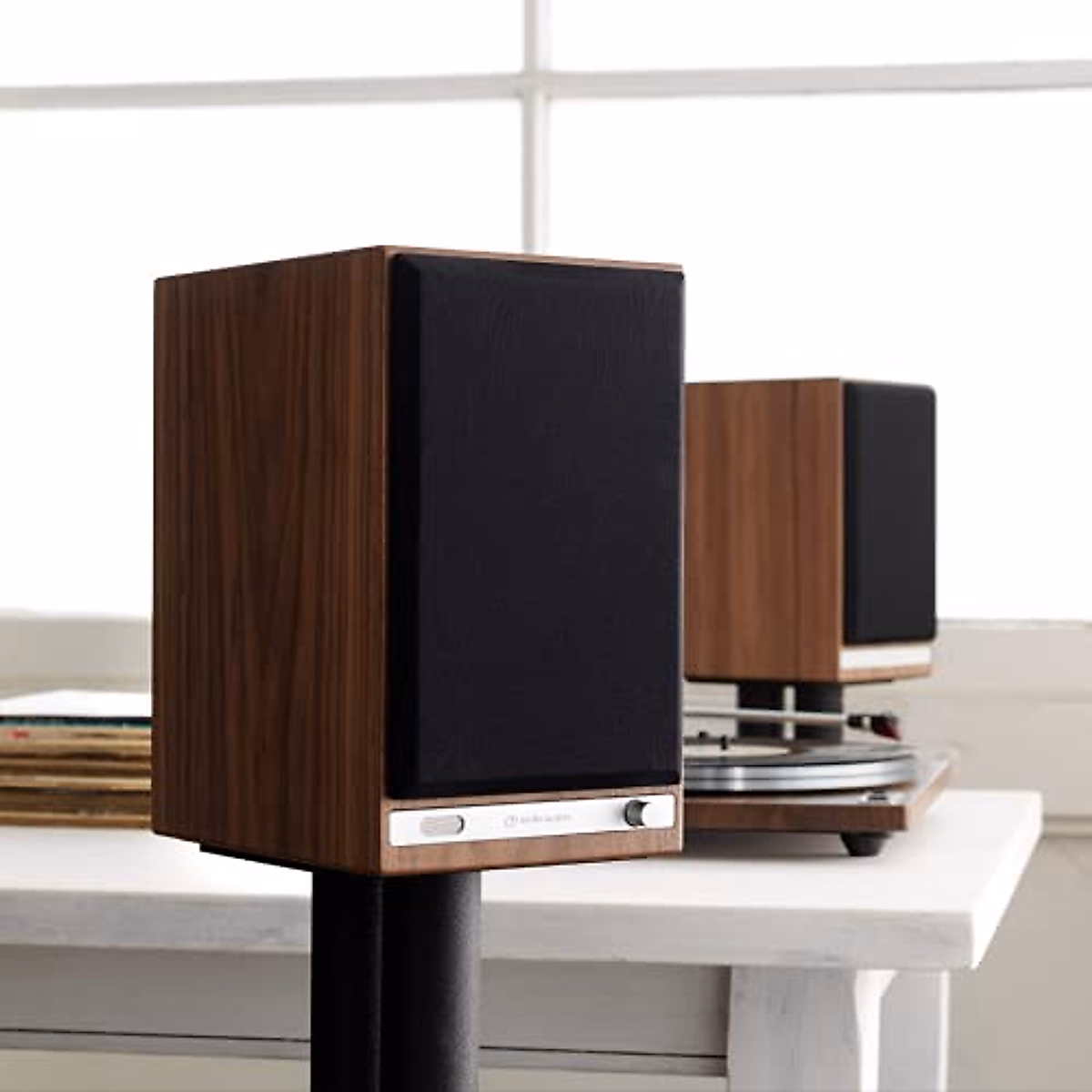 Audioengine HD6 150W Powered Bookshelf Stereo Speakers | Home Music System w/aptX HD Bluetooth, AUX Audio, Optical, RCA, 24-bit DAC (Walnut)