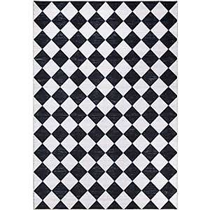 Abani Rectangular Area Rugs 8' x 10' Cream Black Checkered Diamond Machine Washable, Stain Resistant and Non-Shedding Polypropylene Large Rugs Modern Design