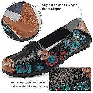 Ablanczoom Womens Loafers Flats Shoes: Women Comfortable Soft Floral Print Dress Loafer Casual Slip on Walking Driving Shoe Black