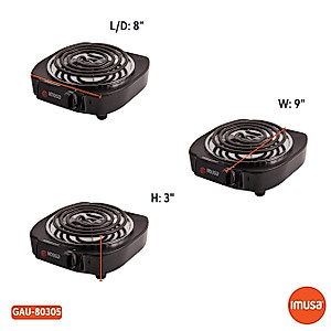 IMUSA USA GAU-80305 Electric Single Burner 1100-Watts, Black