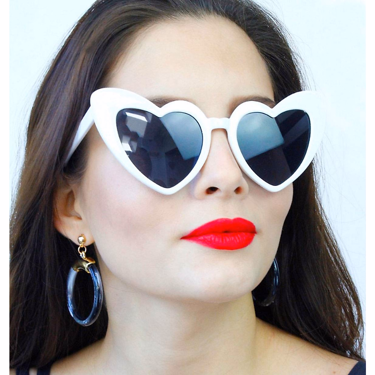 EHH - Heart Shaped Cateye Sunglasses (White, Smoke)