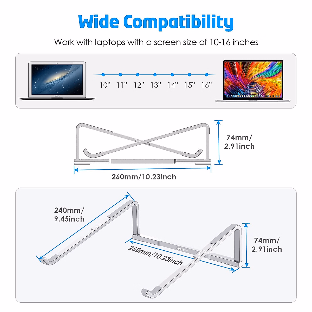 WixGear Laptop Stand for Desk Adjustable Foldable Lightweight Aluminum Laptop Holder Riser, Flat Folding for Storage/Travel