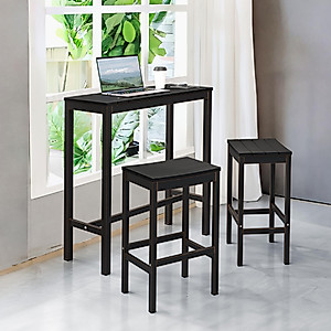 Cozyman Outdoor Bar Table, 38" Black Patio Bar Height Counter Table, Weather Resistant, Waterproof HDPS Slatted Top Console Table for Hot Tub, Balcony, Yard, Indoor or Outdoor Use