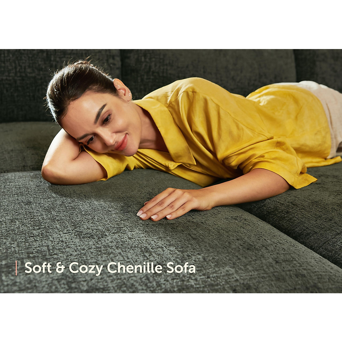 HONBAY Modular Sectional Sofa, Sectional Couch with Storage Seats, Sleeper Chenille Sectional Couches for Living Room, Green