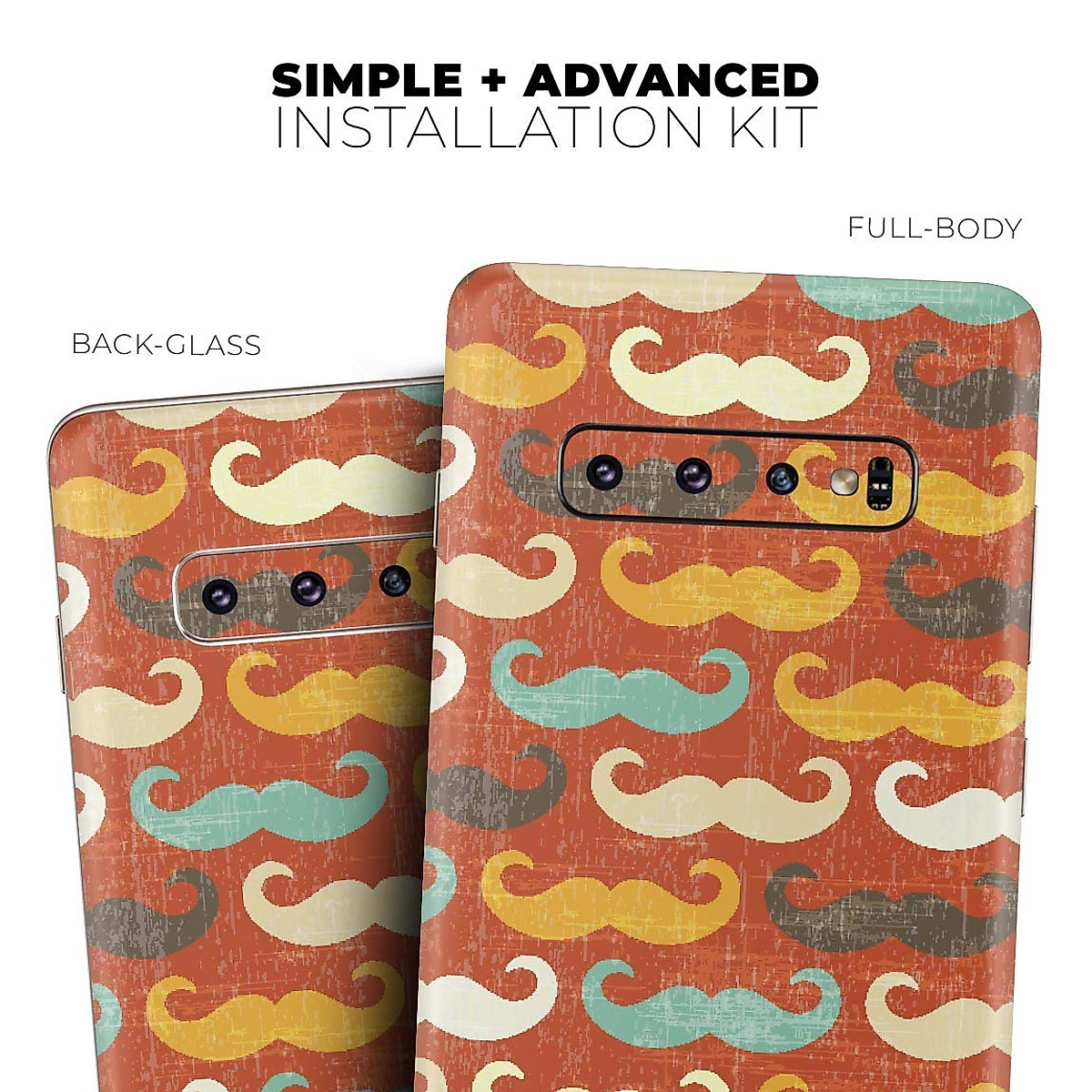 DesignSkinz Vintage Dark Red Mustache Pattern Protective Vinyl Decal Wrap Skin Cover Compatible with The Samsung Galaxy S20 (Screen Trim & Back Glass Skin)