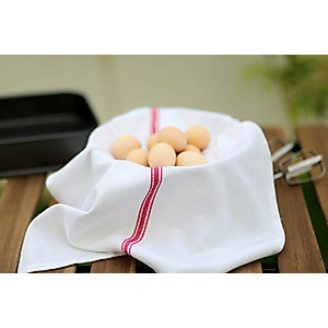 AMOUR INFINI Cotton Herringbone White Dish Towels Set of 12 - Highly Absorbent, Super Soft Tea Towel with Hanging Loops - Extra Large Quick Dry Bar Towel (16x28 Inch - Red)