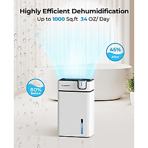 Dehumidifier, PLUSCENT 1000 Sq. Ft. Dehumidifiers for Home, 88 OZ Dehumidifier for Basement Bedroom Bathroom RV and Closet with Drain Hose, Auto Defrost, Auto Shut Off, Sleep Mode, 7 Colors LED Light