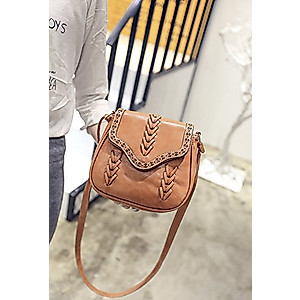 QZUnique Women's PU Crossbody Shoulder Sanddle Bag Flap Messenger Bag with Lacing Brown