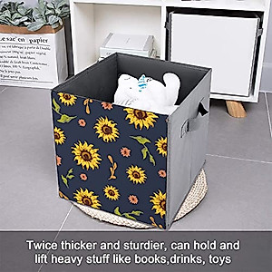 Watercolor Sunflowers Collapsible Storage Bins Cubes Organizer Trendy Fabric Storage Boxes Inserts Cube Drawers 11 Inch