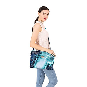 MOSISO Laptop Shoulder Bag Compatible with MacBook Air/Pro,13-13.3 inch Notebook,Compatible with MacBook Pro 14 inch 2023-2021 A2779 M2 A2442 M1,Creative Wave Marble Briefcase Sleeve with Belt