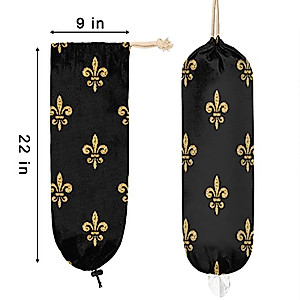 Plastic Bag Holder Golden Fleur De Lis Pattern Wall Mount Grocery Bag Holder Washable Plastic Bag Dispenser Garbage Bag Organizer for Home Kitchen Decor, Gifts for Women Mom Family Friends