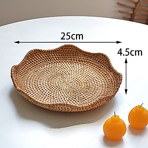 suiwoyou Hand-Woven Rattan Fruit Tray Storage Bread Basket Serving Tray Home Decoration Food Serving Platter 2 Pieces