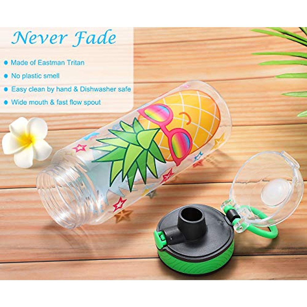 Cute Water Bottle for School Kids Girls, BPA FREE Tritan & Leak Proof & Easy Clean & Carry Handle, 23oz/ 680ml - Pineapple