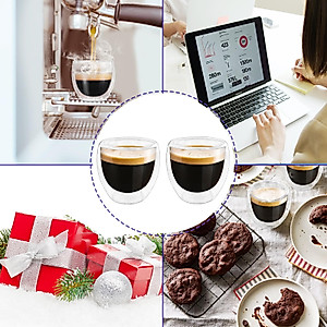 Double Wall Espresso Cups (Set of 2), 3 Ounce Glass Expresso Coffee Mugs Clear Espresso Shots Double Walled Insulated Small Demitasse Cups for Espresso Machine Italian Espresso Microwave Safe