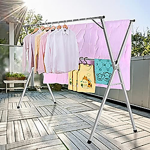 TORIBIO Clothes Drying Rack, 79 Inch Laundry Drying Rack Foldable, Space Saving Heavy Duty Stainless Steel Clothing Drying Rack with Windproof Hooks for Indoor Outdoor