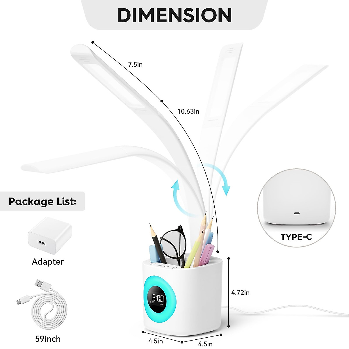 Desk Lamps for Home Office, Architect Desk Lamp with Clamp, LED Desktop Lamp Dimmable, Bright Office Lighting, 9W Modern Desk Lamp for Monitor (Black)