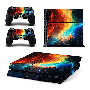 FOTTCZ Vinyl Skin for PS4 Console & Controllers Only, Sticker Decorate and Protect Equipment Surface, Orange Nebula