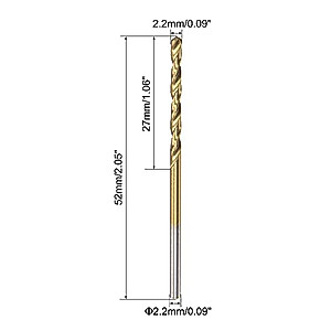 uxcell 2.2mm Drill Bits High Speed Steel Straight Shank 52mm Length Twist Drill Bit Fully Ground Titanium Coated 12 Pcs