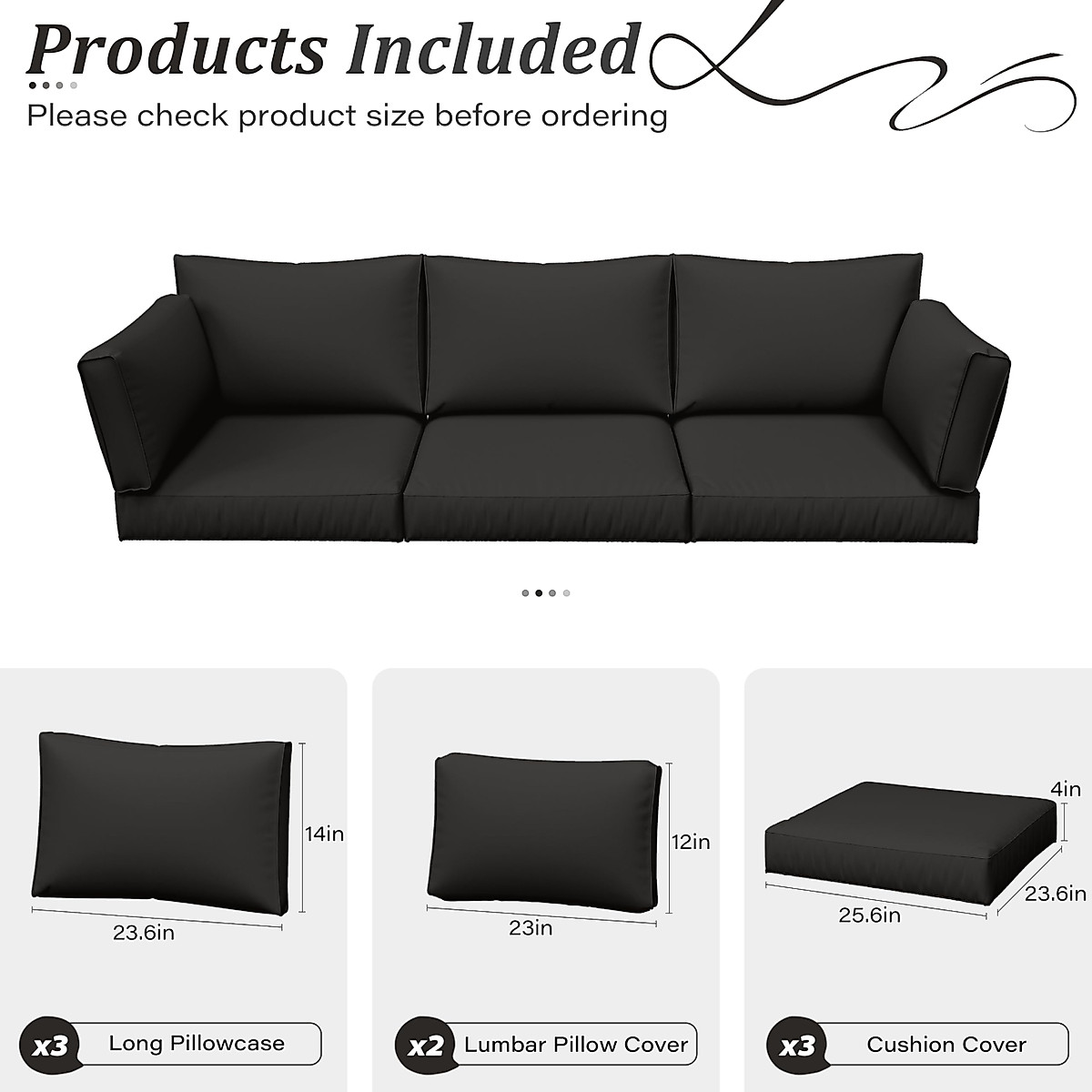 Snubbull 8p Outdoor Cushion Slipcovers Outdoor Patio Cushions Covers Replacement Waterproof with Zipper for 3-Seat Outdoor Rattan Sofa Patio Furniture Cushion Covers, Covers Only