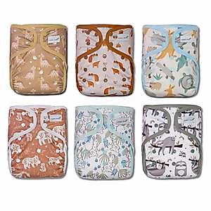 Kawaii Baby 6 Happy Leak-Free Cloth Diaper Covers, Double-Layer adjustable to fit babies 8-36 pounds, Animal Club