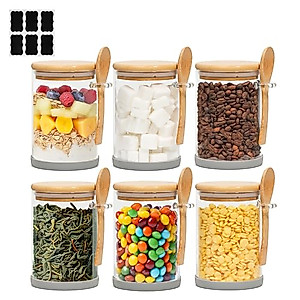 ComSaf 19oz Glass Jars with Lids and Spoons Set of 6, Sugar Coffee Containers Salt Spice Jars, Jars with Spoons for Loose Tea, Candy, Brown Sugar, Nuts, Overnight Oats Containers with Lids,